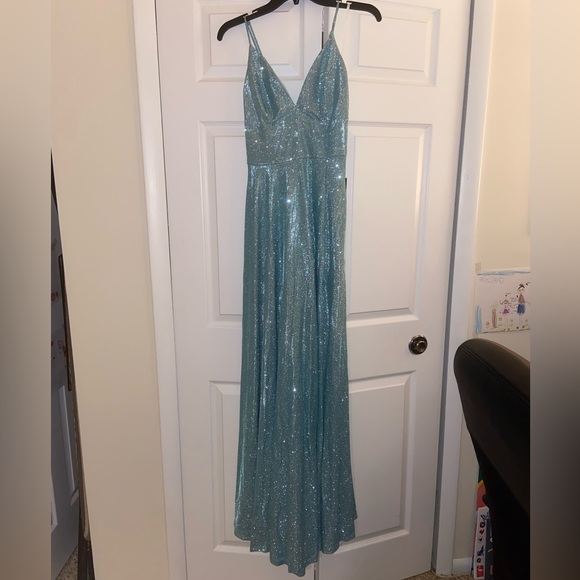 Dresses | Prom Cinderella Gown With Full Skirt Icy Blue Glitter Gown ...